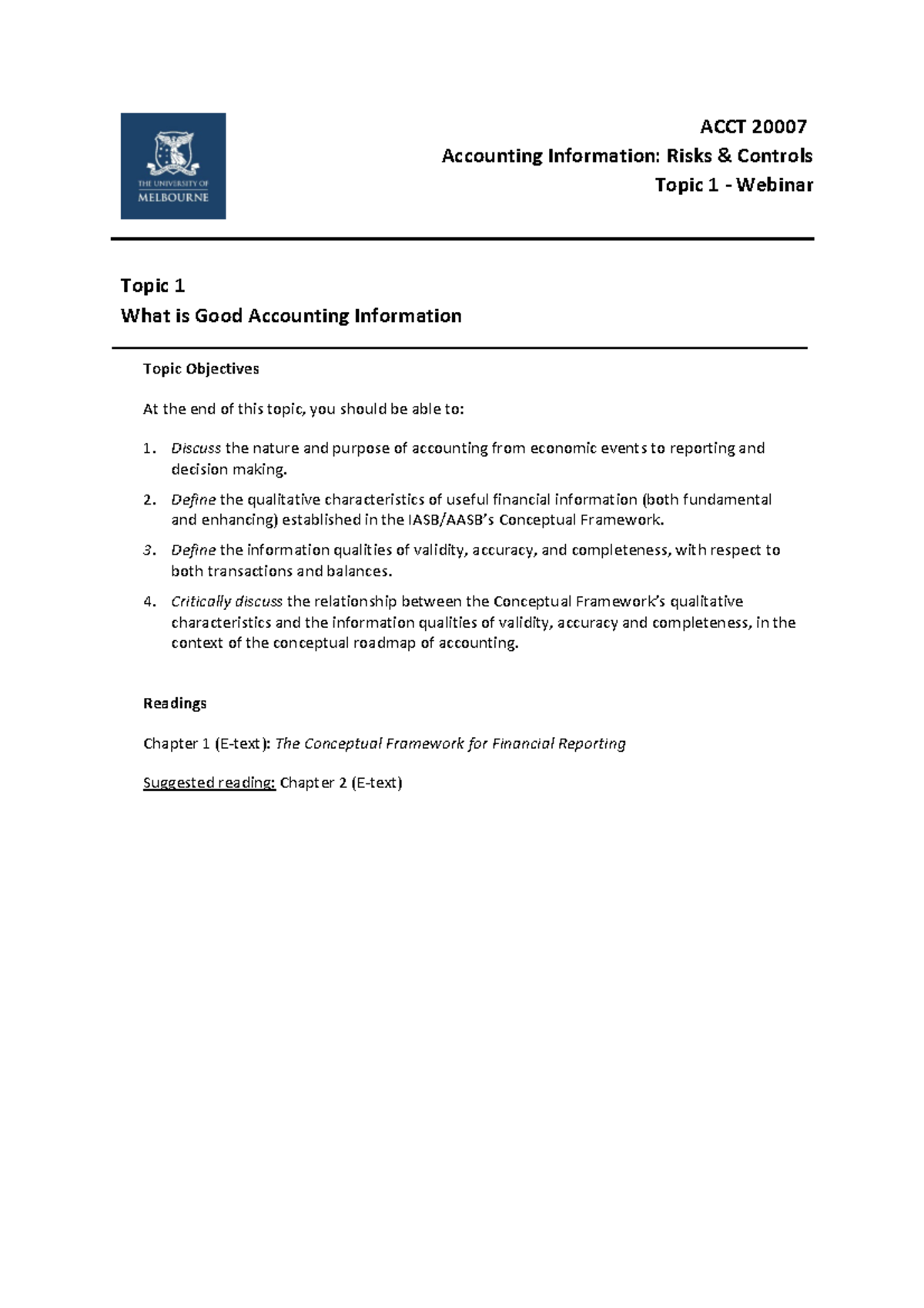 Topic 1 Webinar - Student Version - ACCT 20007 Accounting Information ...