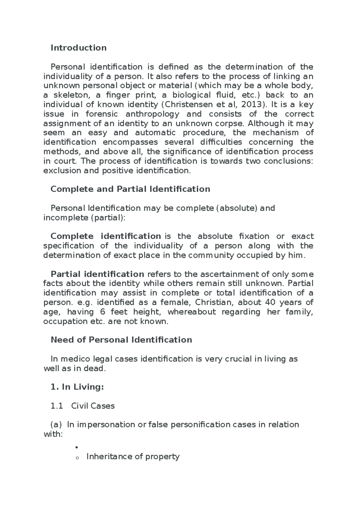 Personal identification - Introduction Personal identification is ...