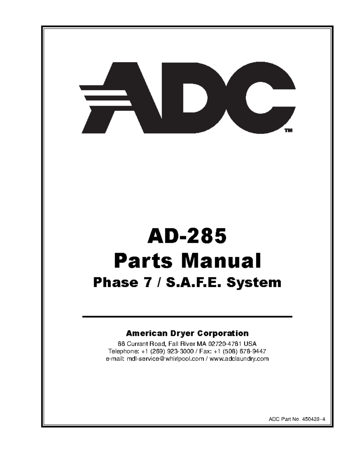 ADC AD285 manual part - dddd - American Dryer Corporation ####### 88 ...
