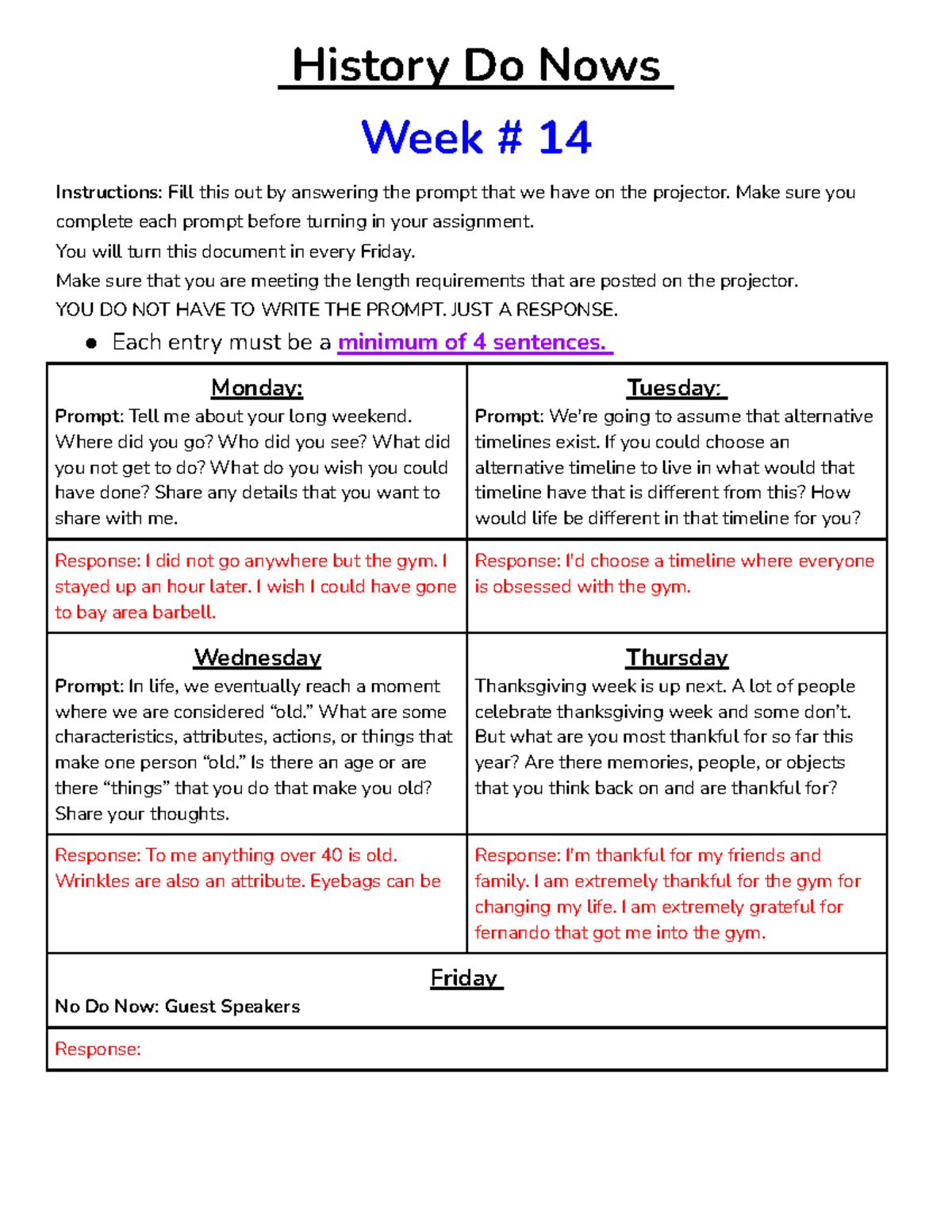Azan Zahid - [Do Now Week 14] - History Do Nows Week # 14 Instructions ...