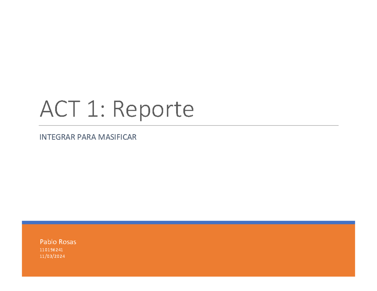 Act1 PRV(IPM) - Pablo Rosas 110196241 11/03/ ACT 1: Reporte INTEGRAR PARA MASIFICAR Productos ...