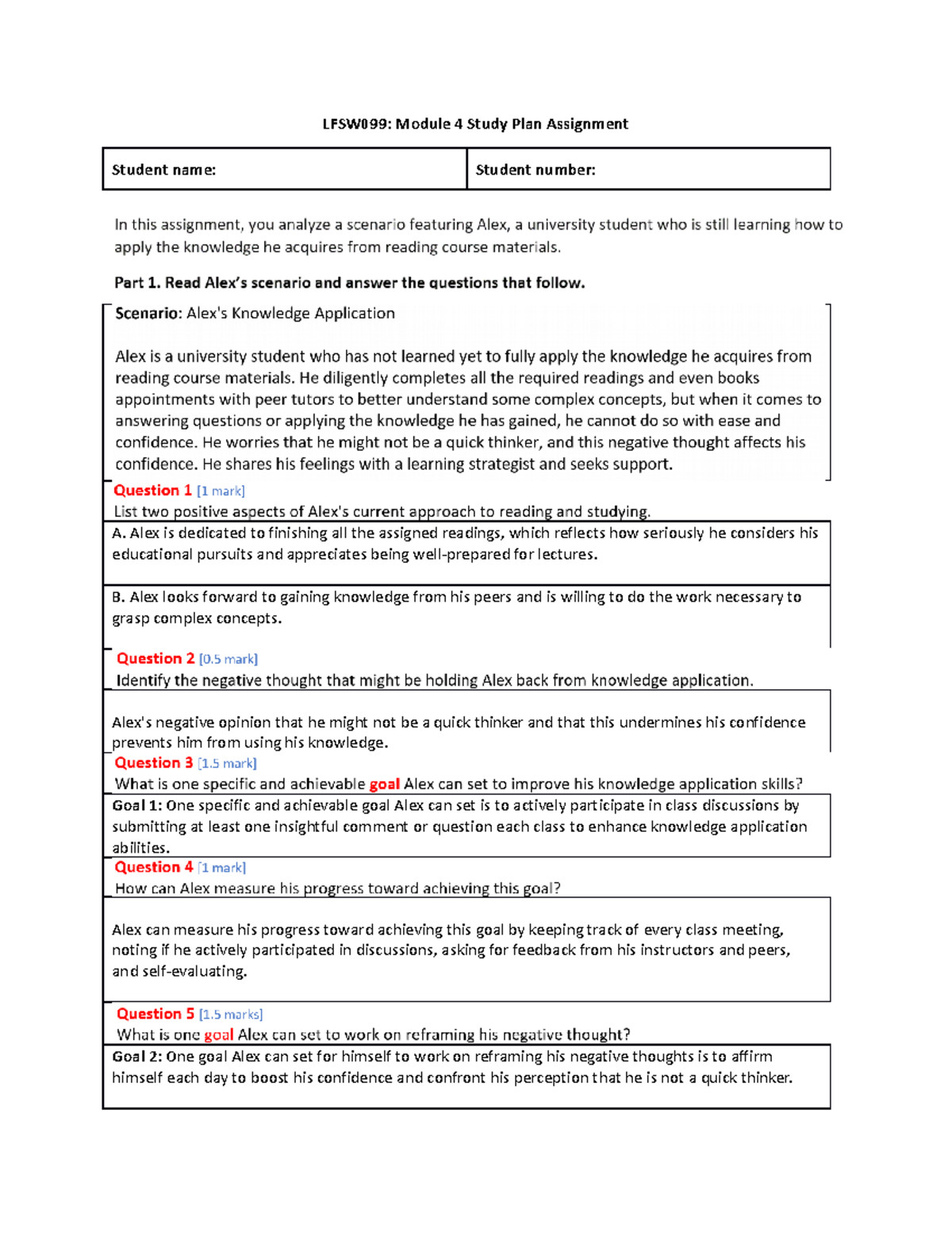 Study Plan Assignment - LFSW099: Module 4 Study Plan Assignment Student ...
