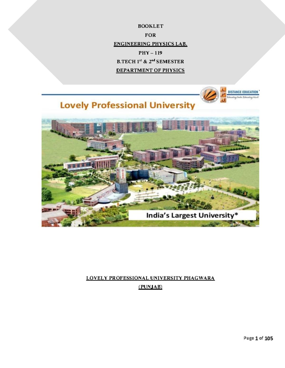 PHY119 - practical lab manual engineering physics laboratory - BOOKLET ...