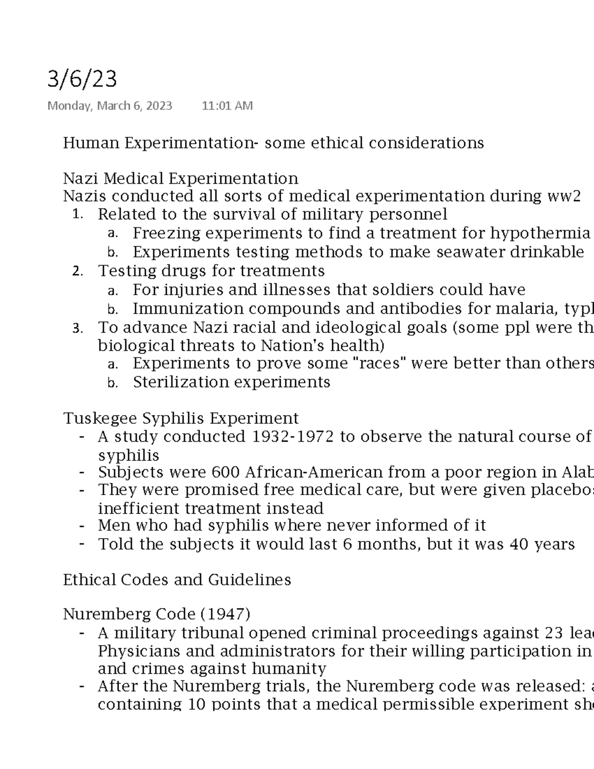 3623 - notes - Human Experimentation- some ethical considerations Nazi ...