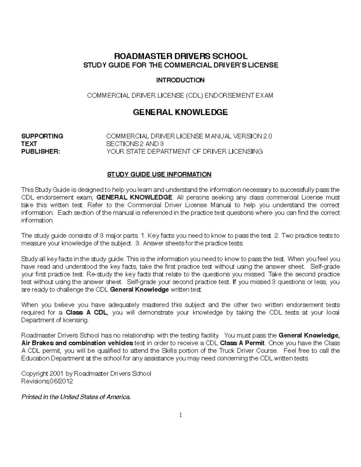 Studyguide-gk(10) - Class A CDL - ROADMASTER DRIVERS SCHOOL! STUDY ...