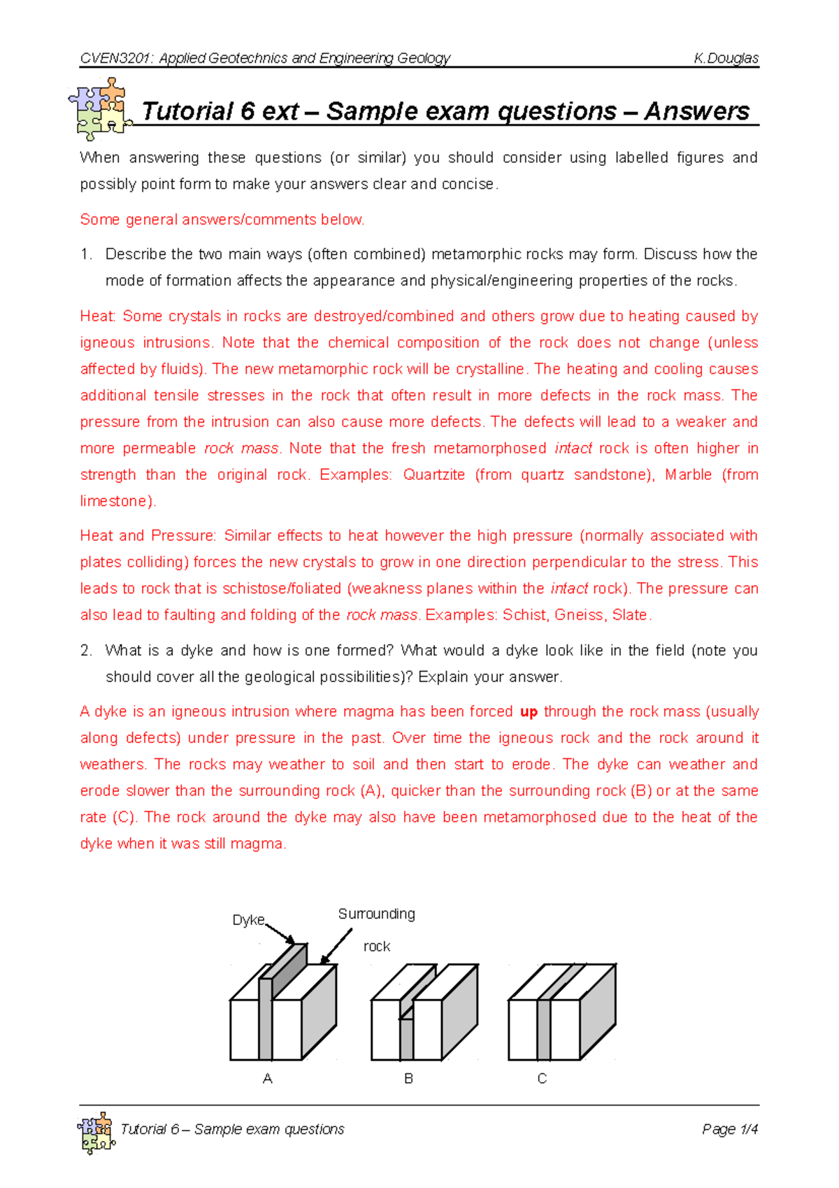 Tutorial 6 ext - 2013 - Sample exam questions - answers - CVEN3201 ...