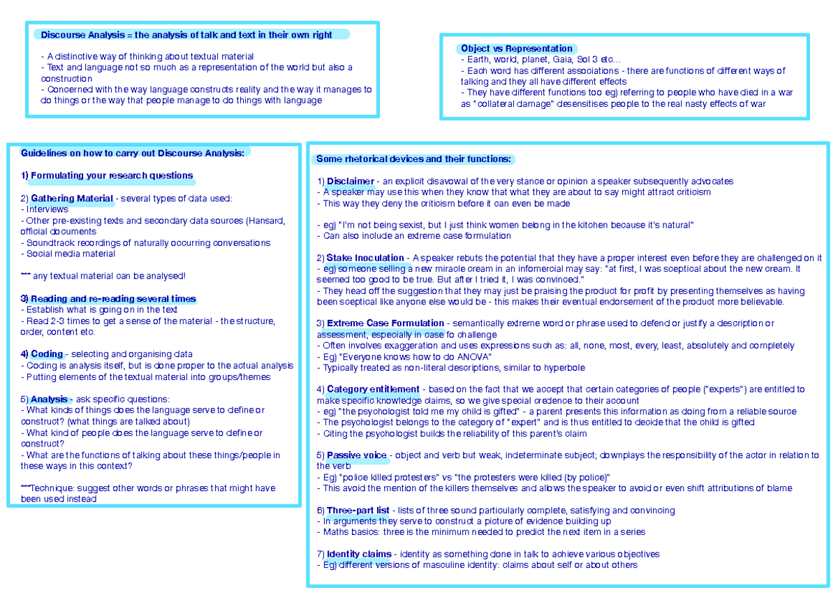 Discourse Analysis Lecture Notes Week 6 Discourse Analysis The Analysis Of Talk And Text