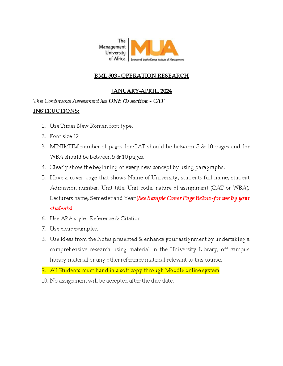 BML 303 CAT JAN - APR 2024 - BML 3 03 - OPERATION RESEARCH JANUARY ...