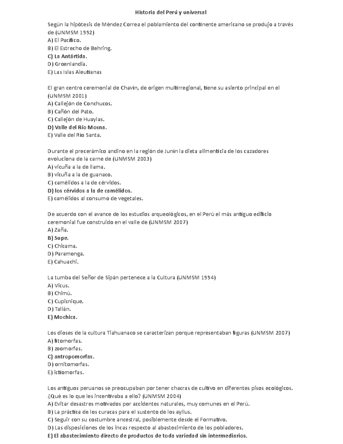 Banco de preguntas Historia del Perú y universal - Historia del Perú y universal Según la ...