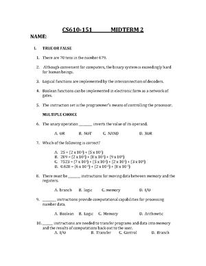 CH09 Assignment - CHAPTER 9: ASSIGNMENT TRUE OR FALSE T F 1. Our primary counting system is ...