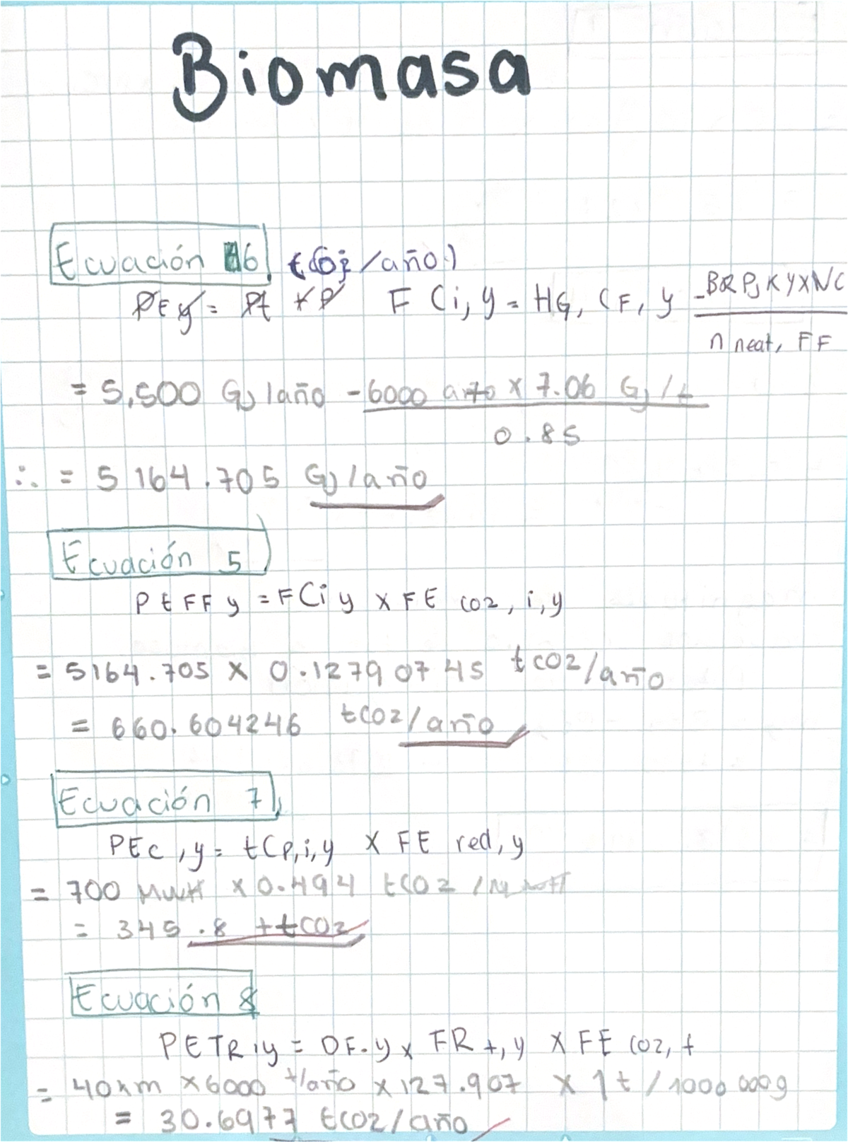 Calculo Mitigacion Biomasa - Biomasa Ecuación 16 Pt xf F Ci,y HG, (F,Y ...