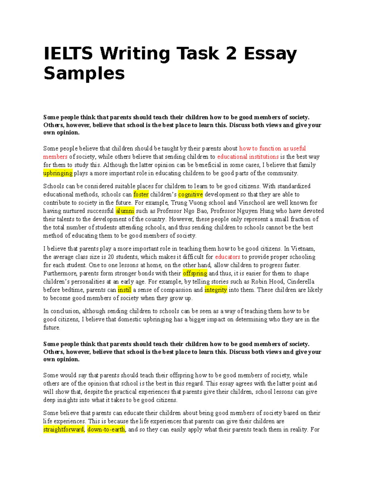 Ielts Writing Task 2 Essay Samples - IELTS Writing Task 2 Essay Samples ...