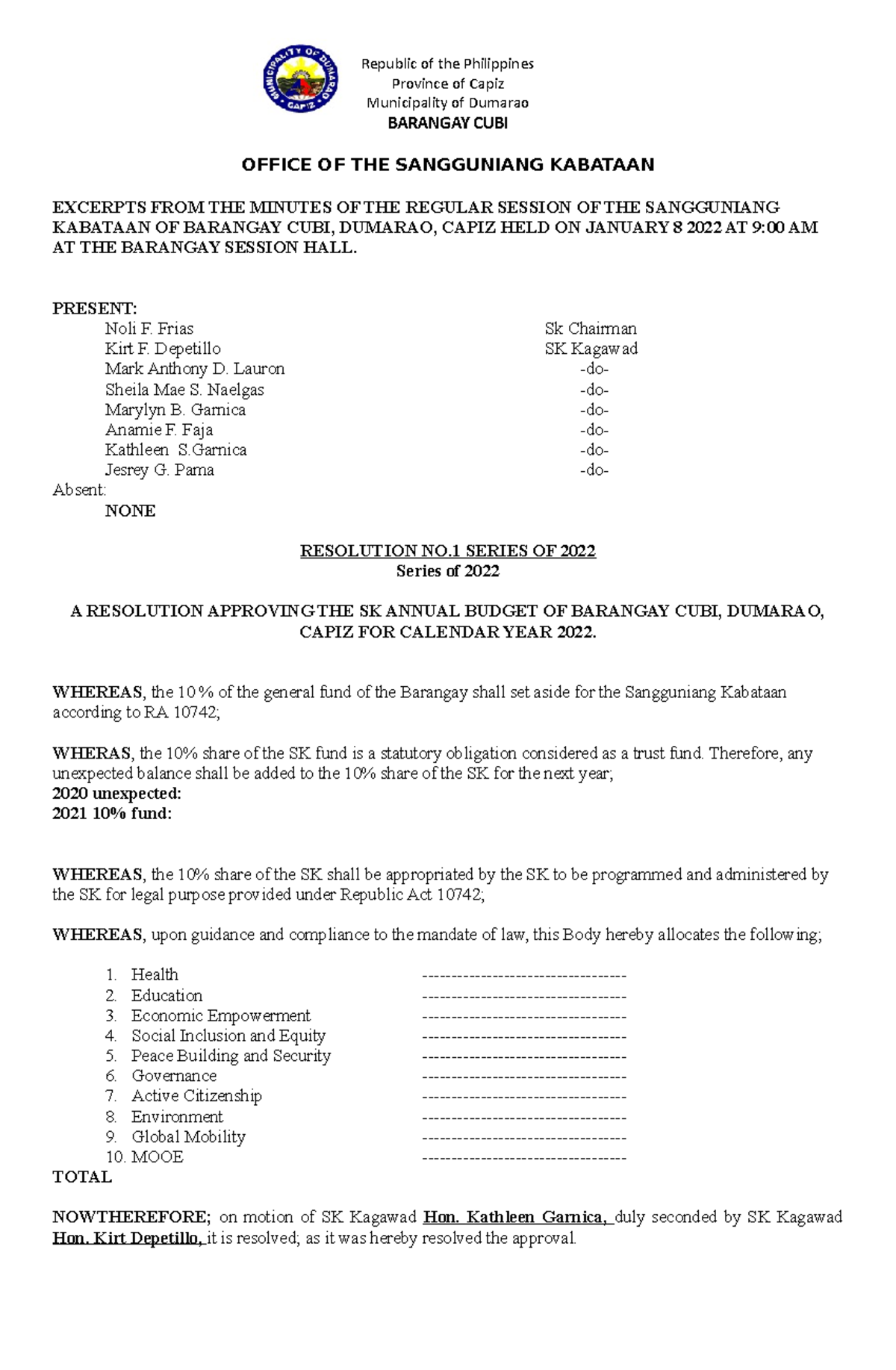 Reso budget - Republic of the Philippines Province of Capiz ...