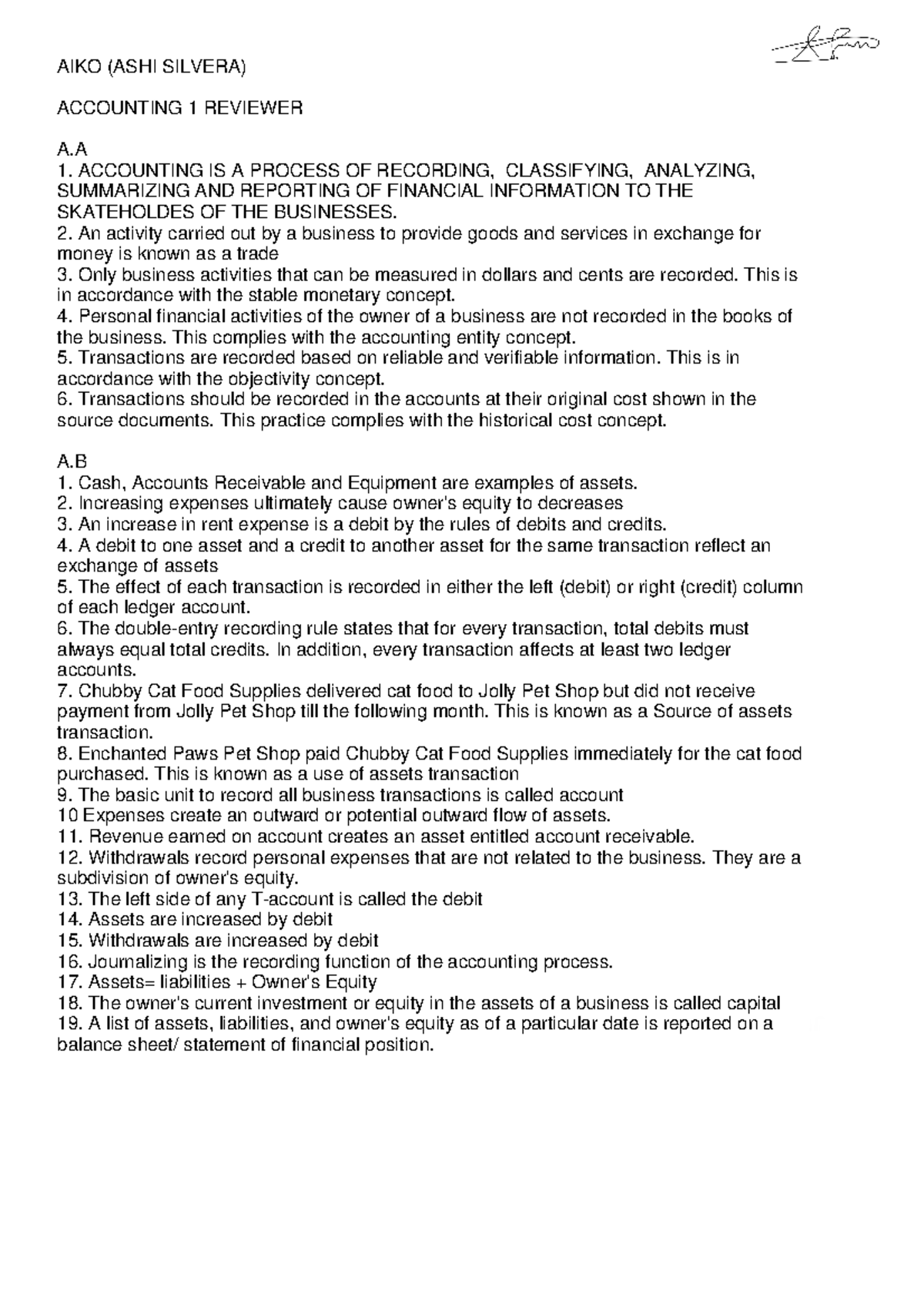 Accounting 1 - reviewer - Accountancy - Studocu