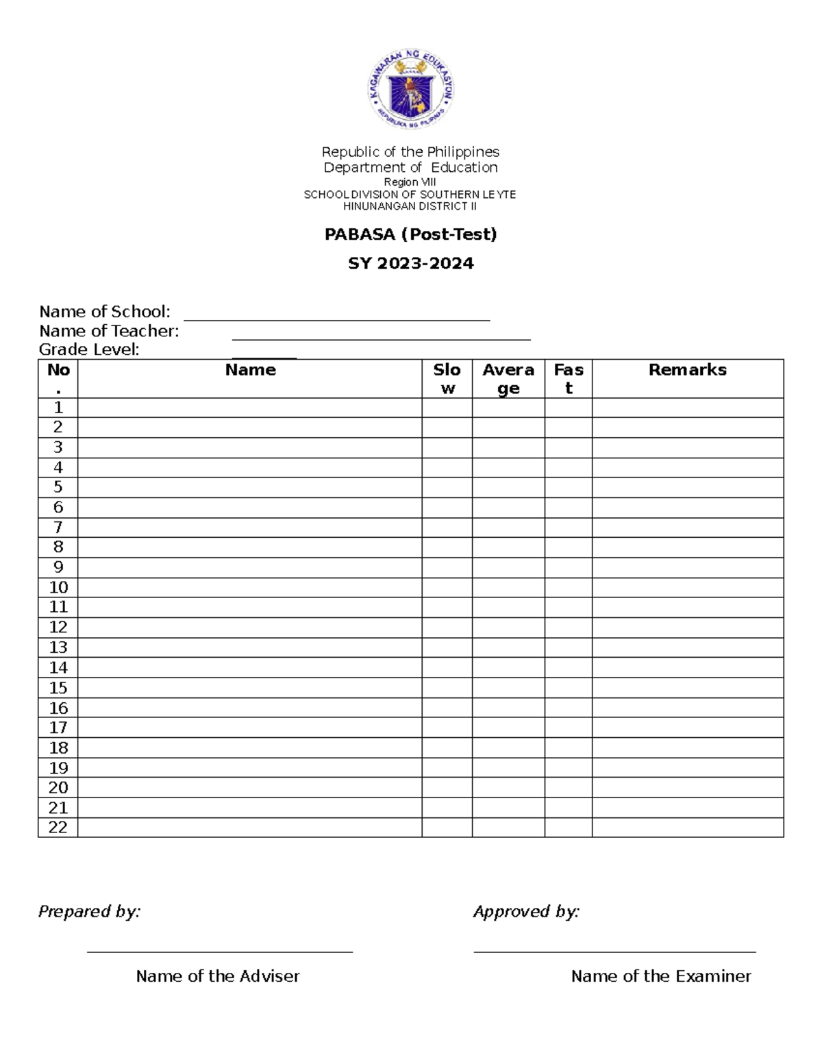 Pabasa-Template - Republic of the Philippines Department of Education ...