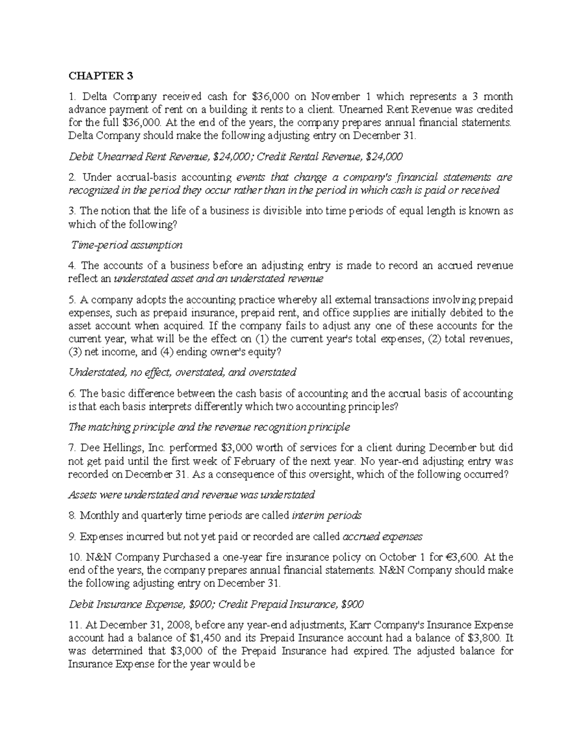 Accounting C3 - To practice for test - CHAPTER 3 Delta Company received ...