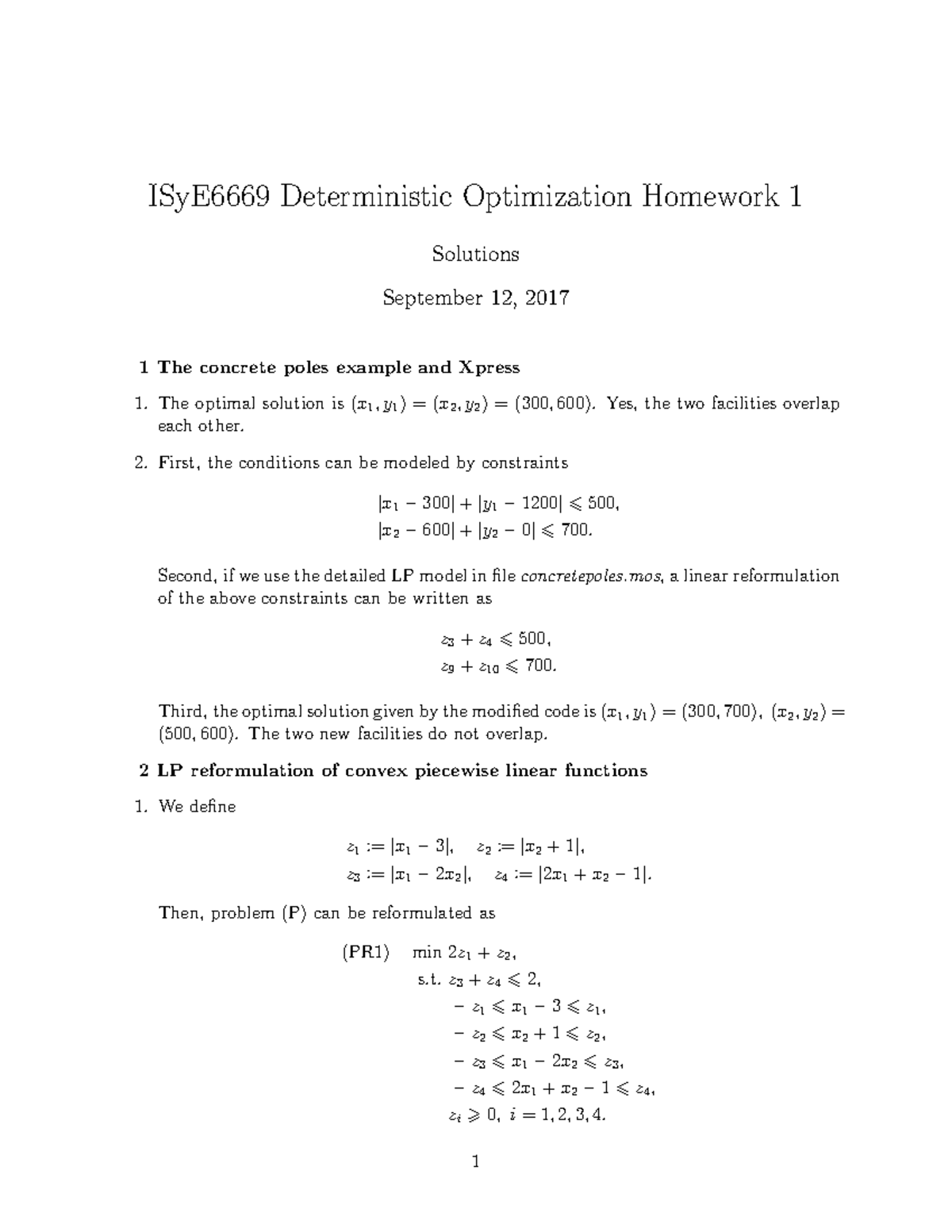 6669Homework 1 - Homework 1 - ISyE6669 Deterministic Optimization Homework 1 Solutions September ...