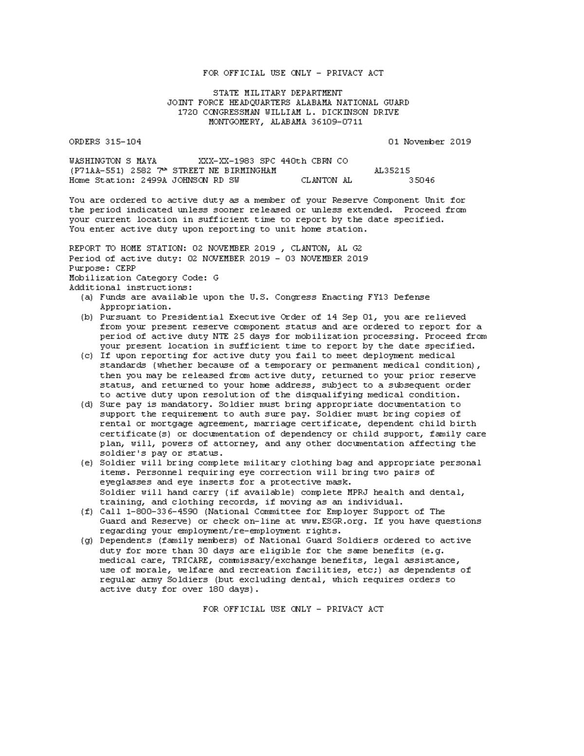 19 SEPT 21 - N/A - FOR OFFICIAL USE ONLY - PRIVACY ACT STATE MILITARY ...