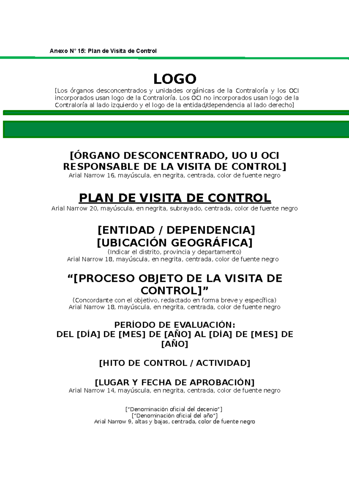 Anexo 15 - Plan de Visita de Control - Anexo N° 15: Plan de Visita de ...