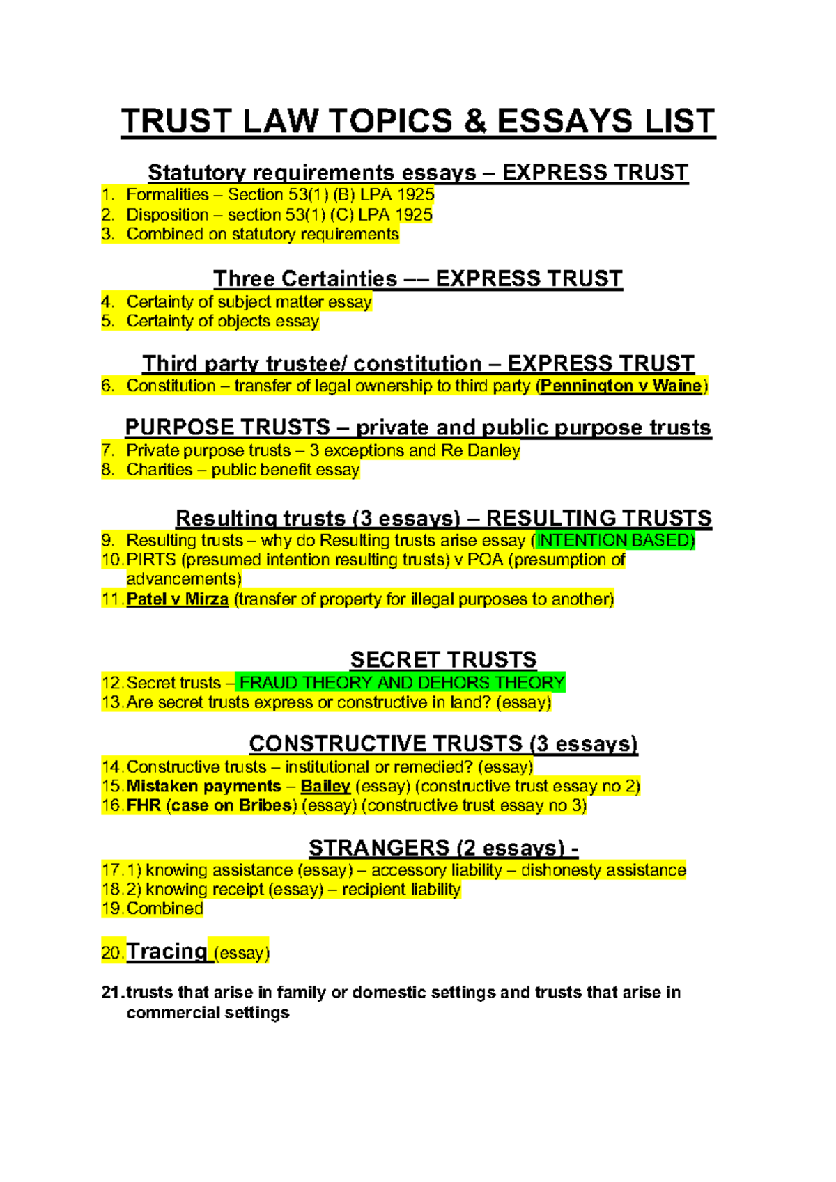 Trust LAW Topics + KEY Words NEW - TRUST LAW TOPICS & ESSAYS LIST ...