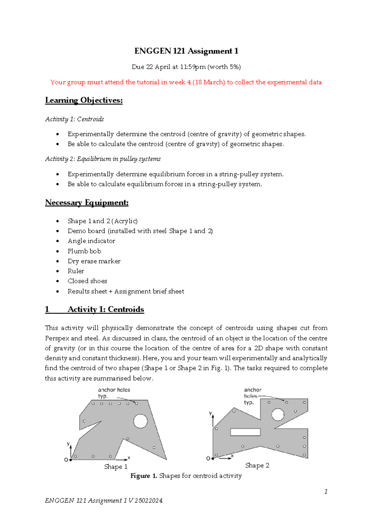Assignment 1 Brief - 1 ENGGEN 121 Assignment 1 Due 22 April at 11:59pm ...