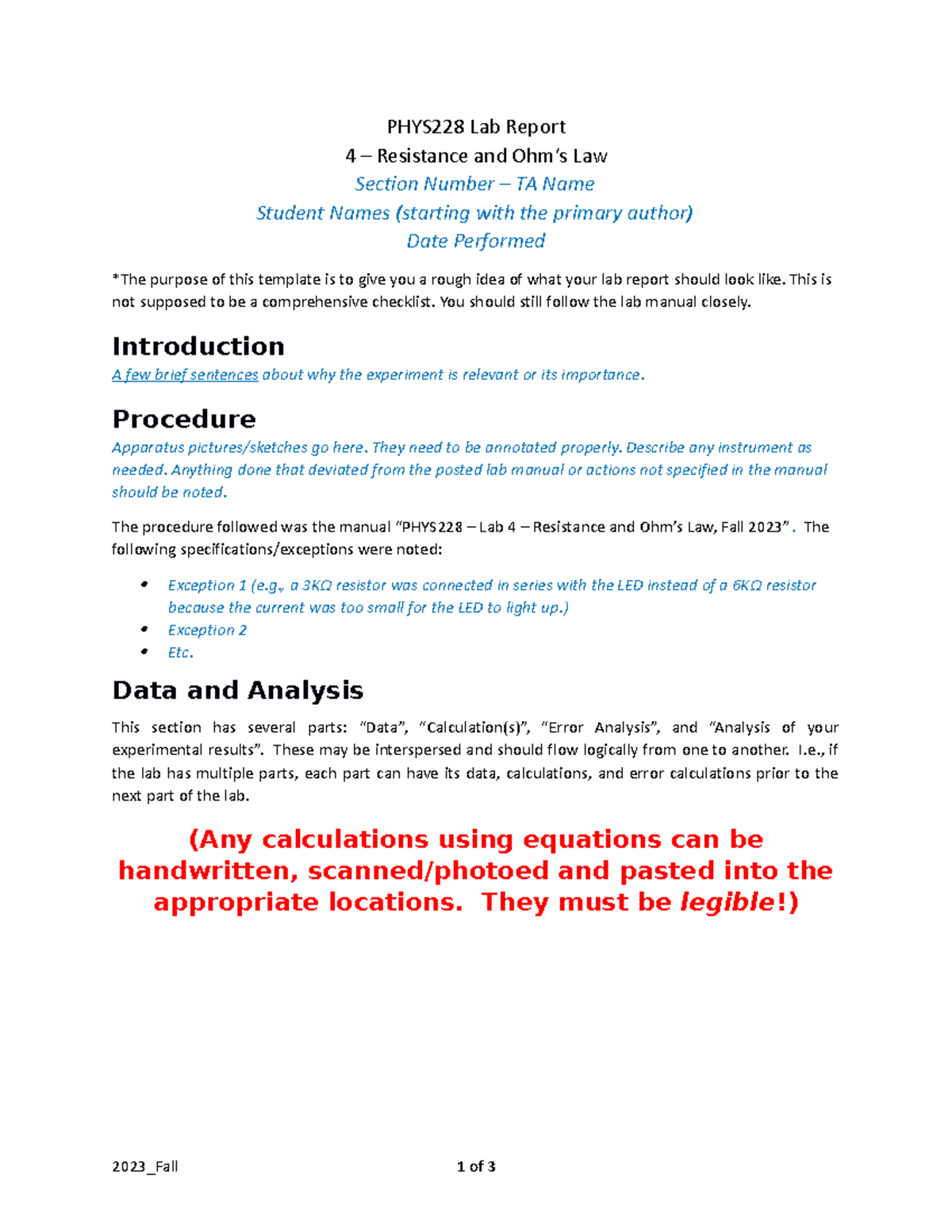 PHYS228 Lab Report Template 4 - Resistance and Ohm's Law - PHYS228 Lab ...