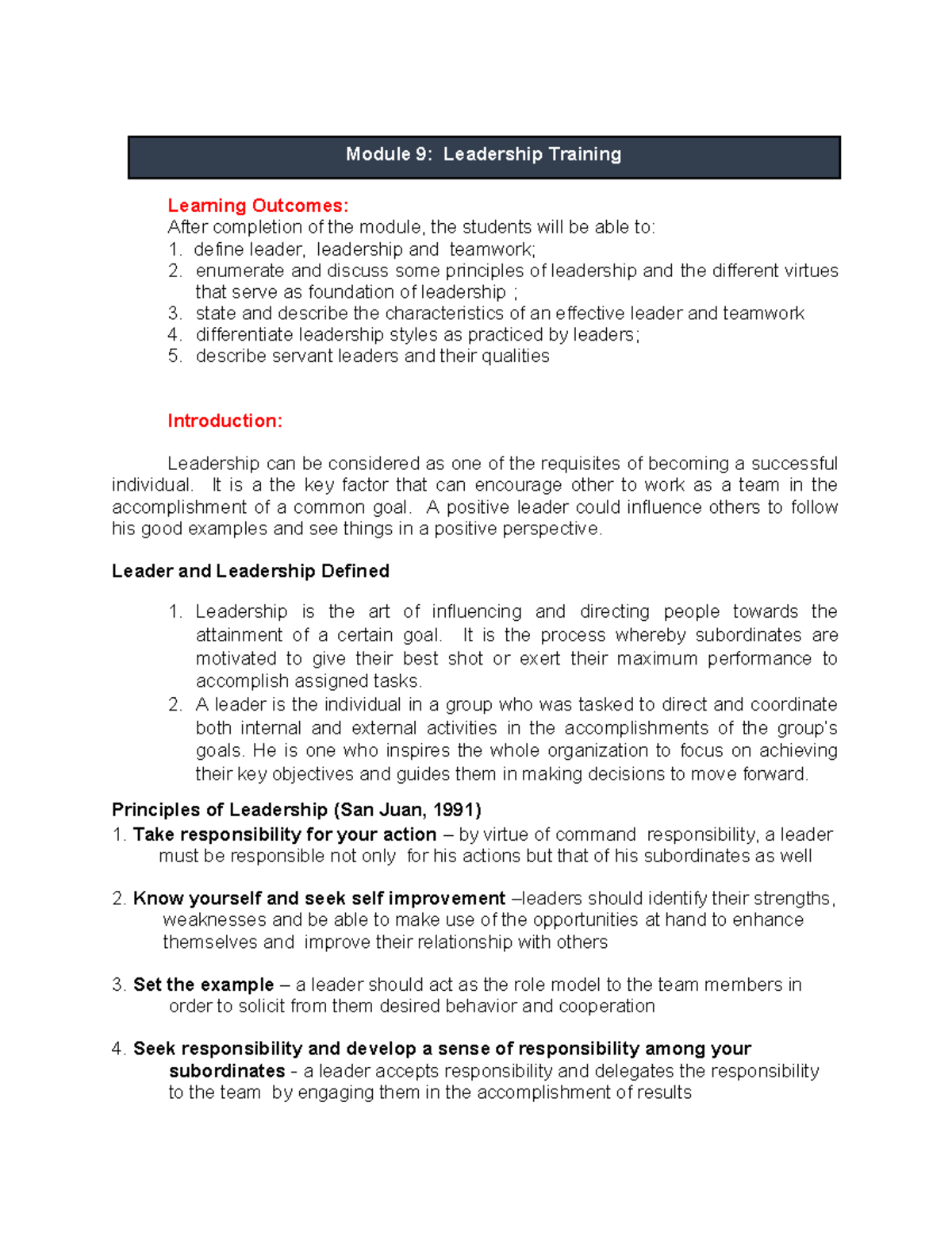 Module 9 Leadership Training - UNIT 1: NSTP COMMON MODULESIT 1: NSTP ...