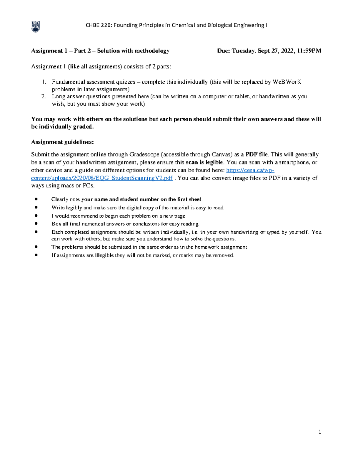 Assignment 1 - Problems - Assignment 1 – Part 2 – Solution with methodology Due: Tuesday. Sept ...