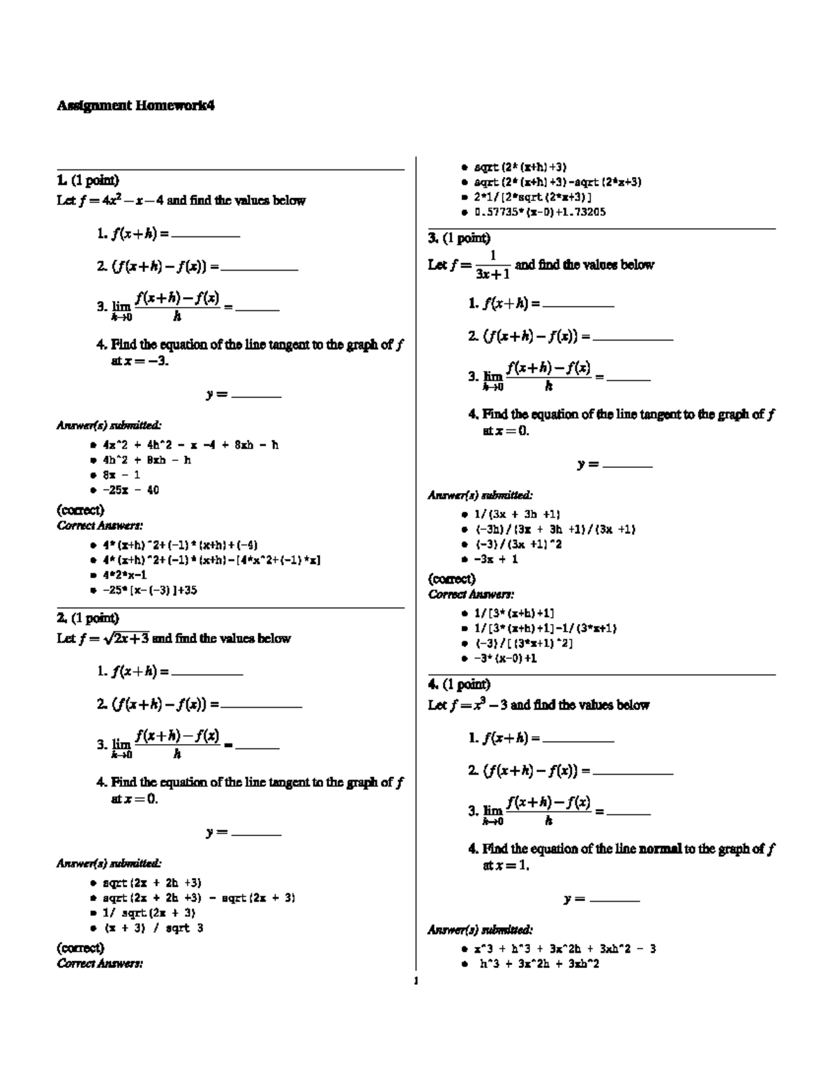 Maths HW 4 - Assignment 4 CALC 1 - MATH 1451 - Studocu