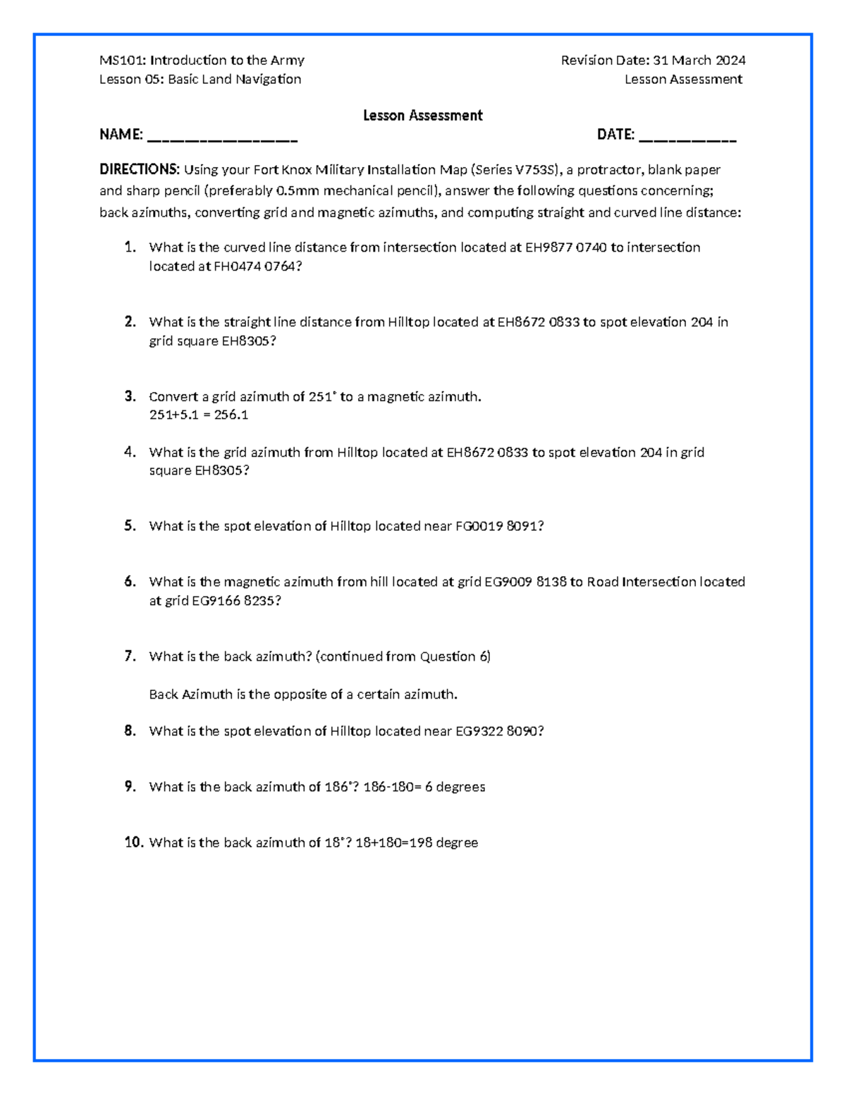 MS101L05 Basic Land Navigation LA - MS101: Introduction to the Army ...