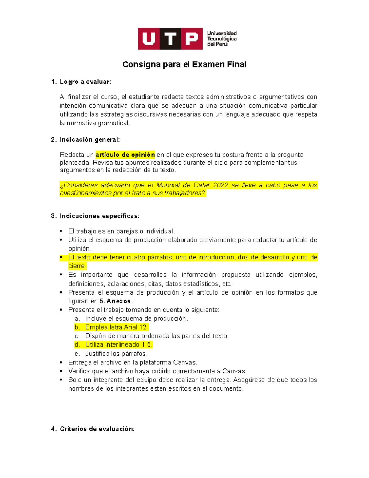 GC N04I Consigna EXFN-2 - Consigna para el Examen Final 1. Logro a evaluar: Al finalizar el ...