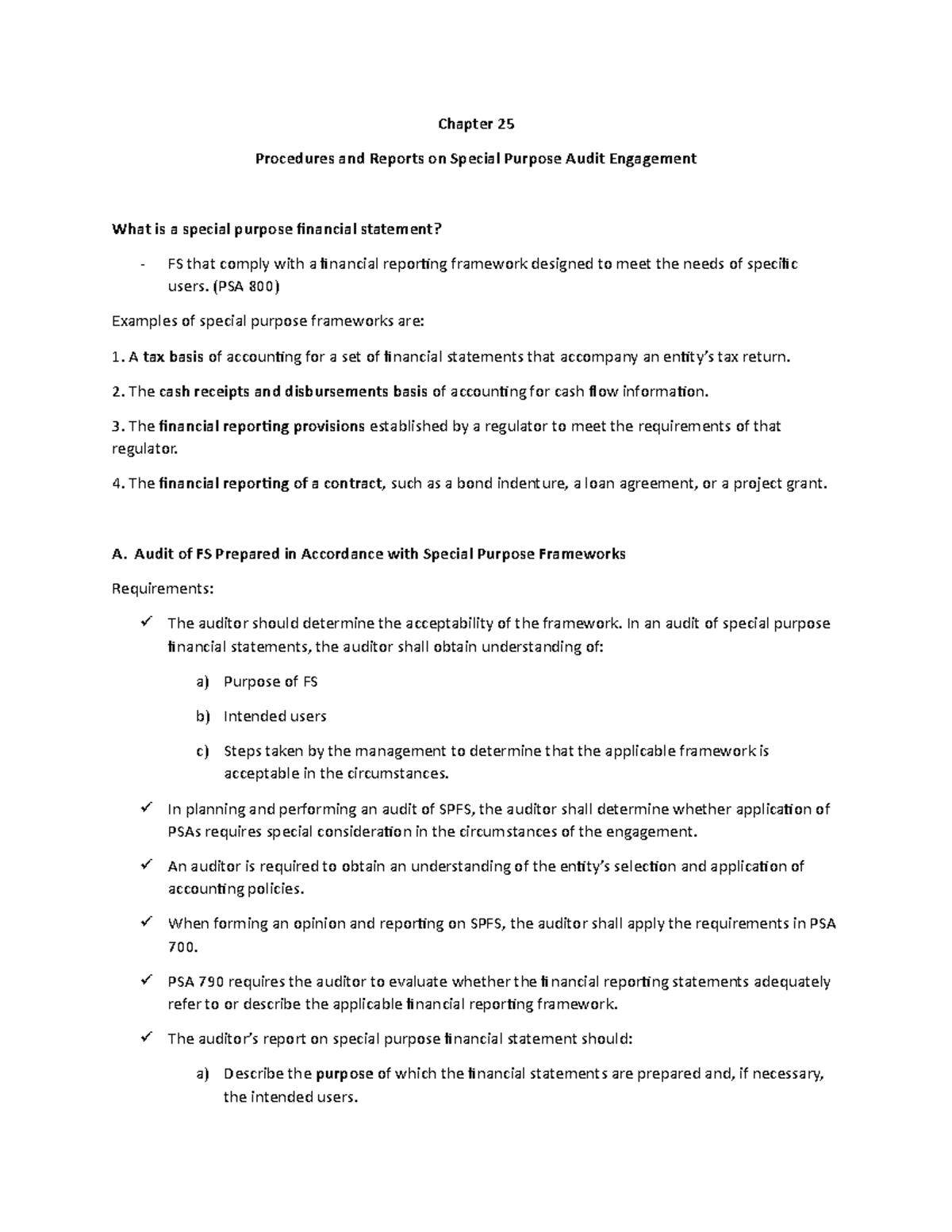 Audit Summary Chapter 25 - Chapter 25 Procedures and Reports on Special ...
