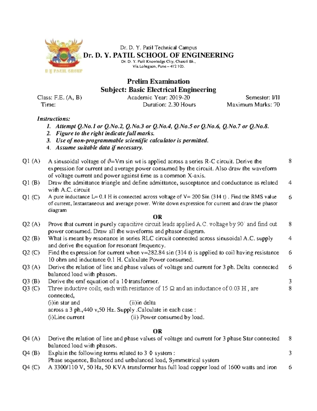 Model Question Paper 2 - Useful - Dr. D. Y. Patil Technical Campus Dr ...