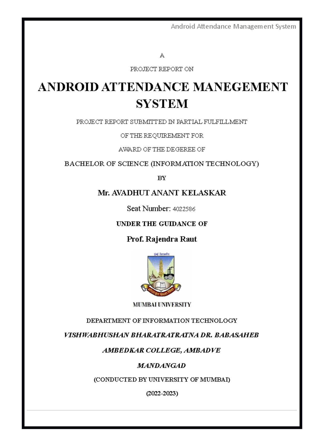 Android Attendance Management System documentation - A PROJECT REPORT ...