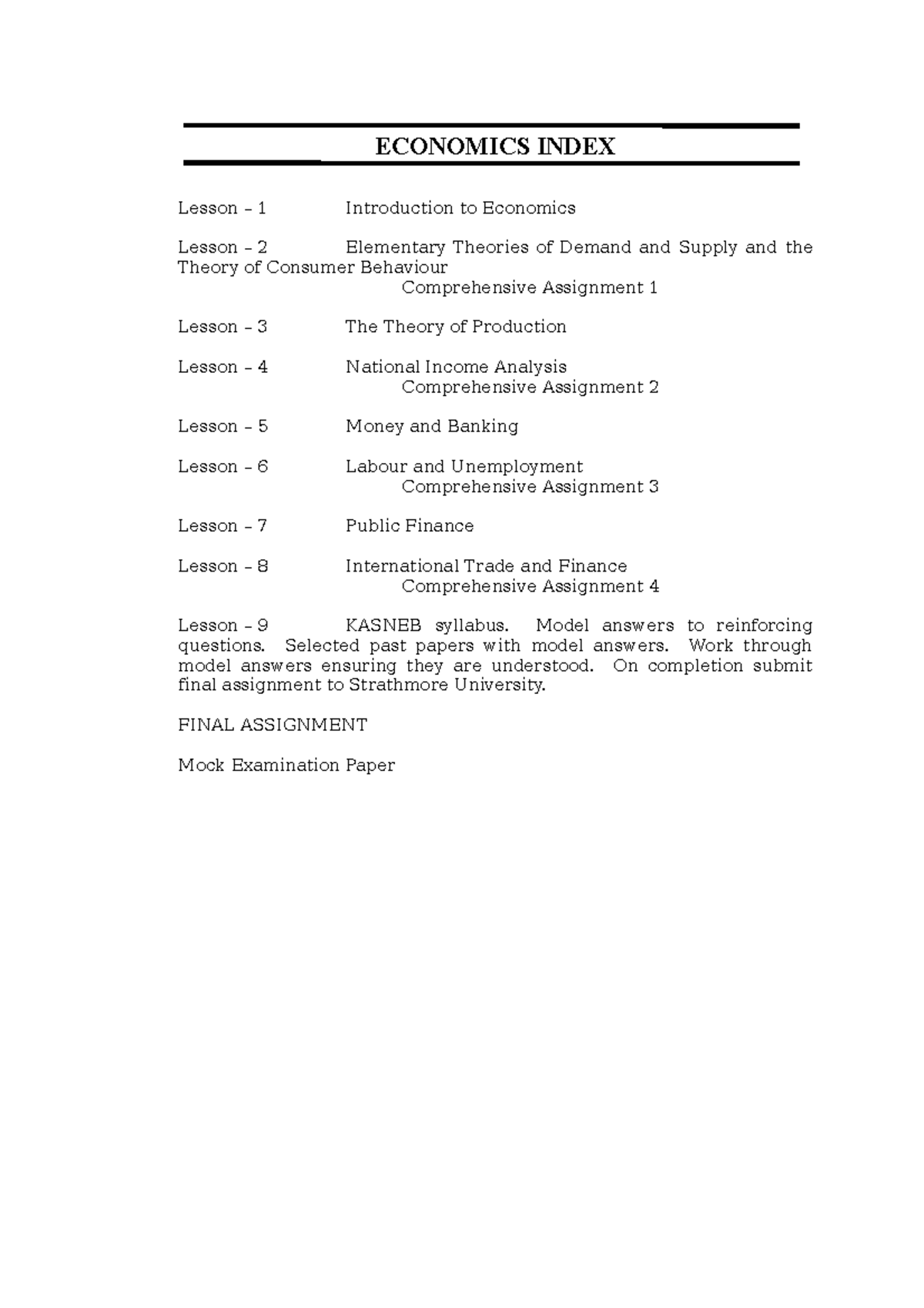 Course outline - good - ECONOMICS INDEX Lesson – 1 Introduction to ...