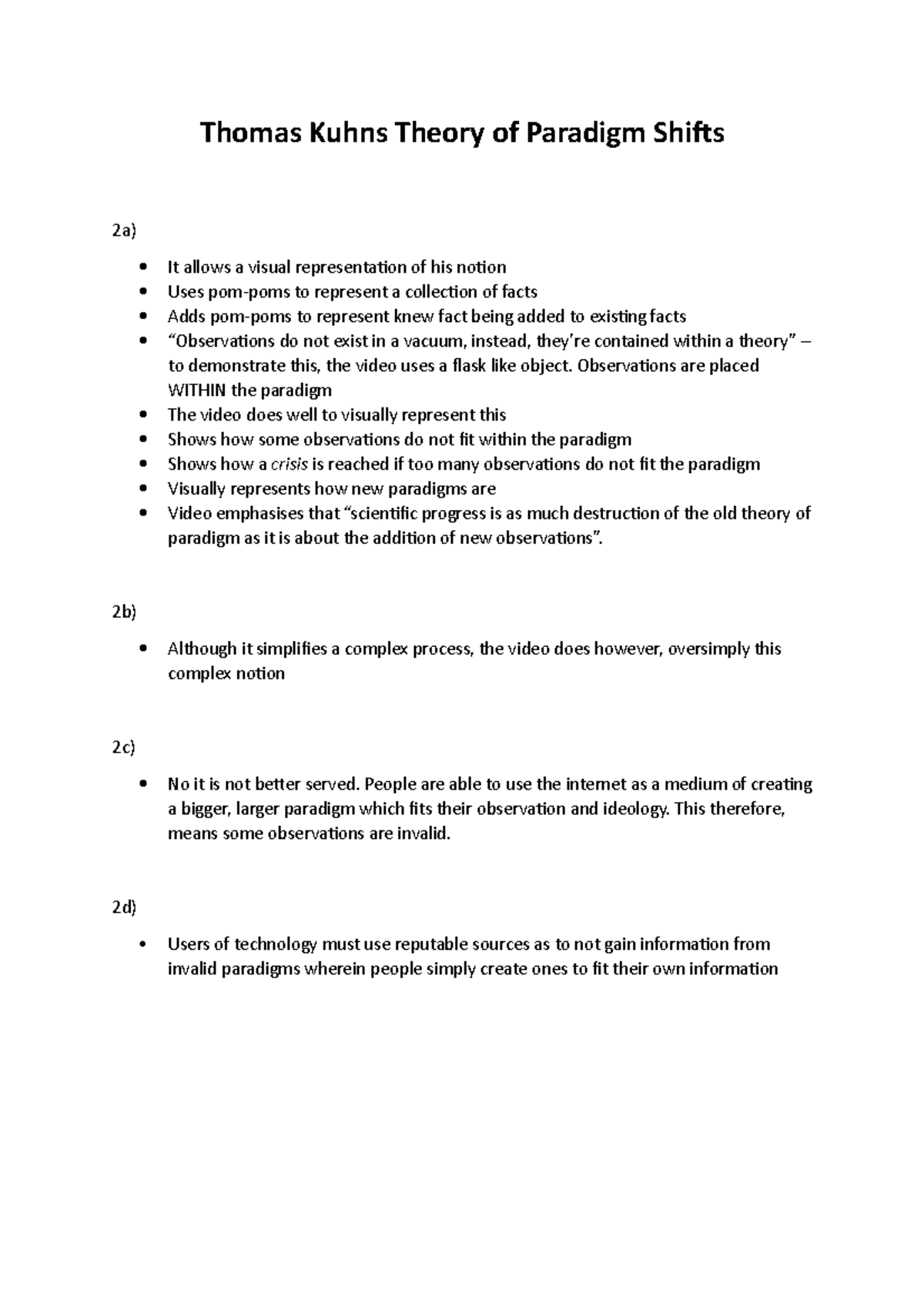 Thomas Kuhns Theory of Paradigm Shifts - Observations are placed WITHIN ...