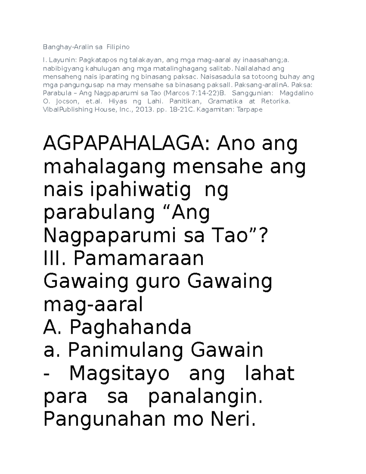 Banghay - lesson for all the student - Banghay-Aralin sa Filipino I ...