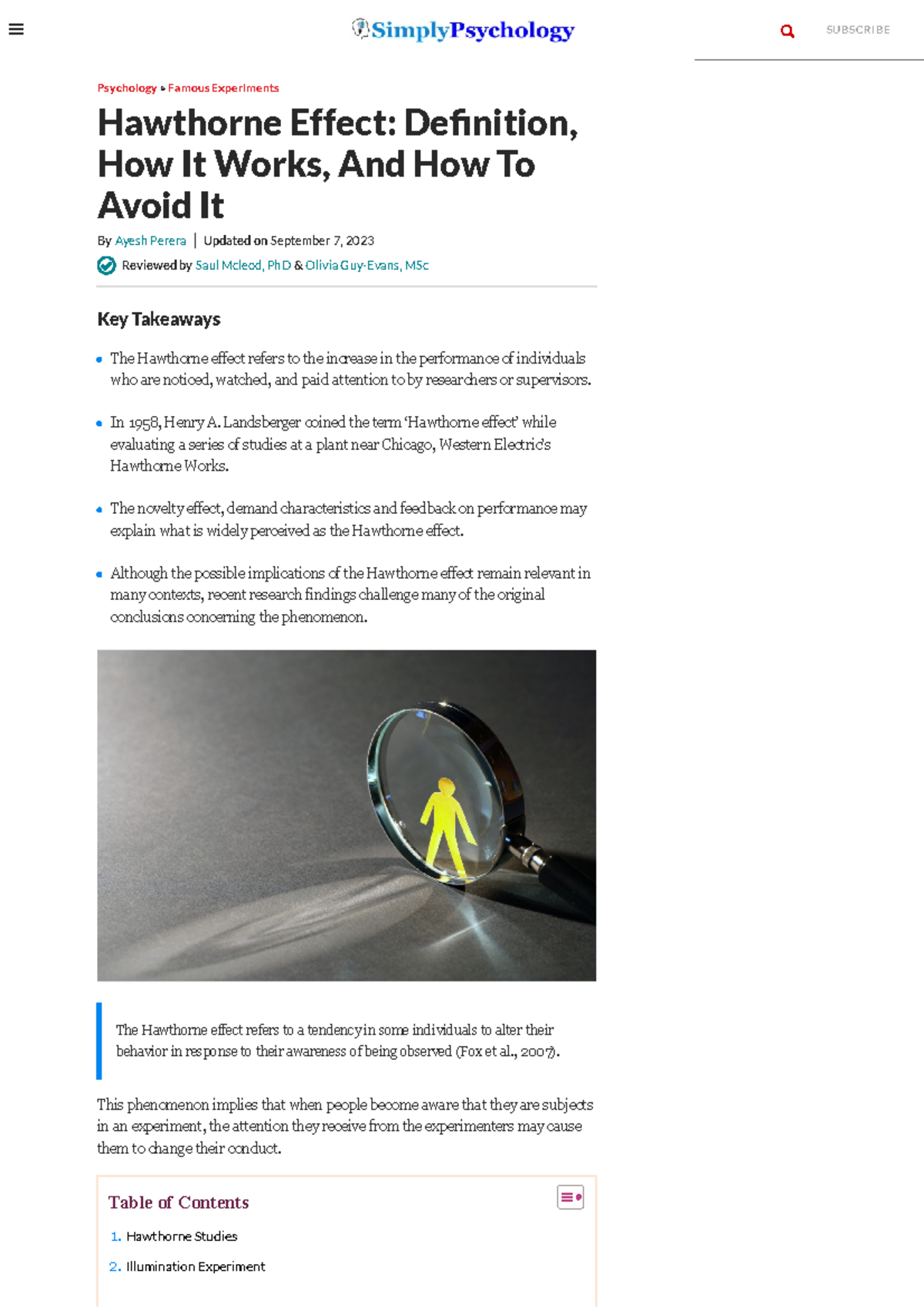 Hawthorne Effect In Psychology Experimental Studies - Psychology ...