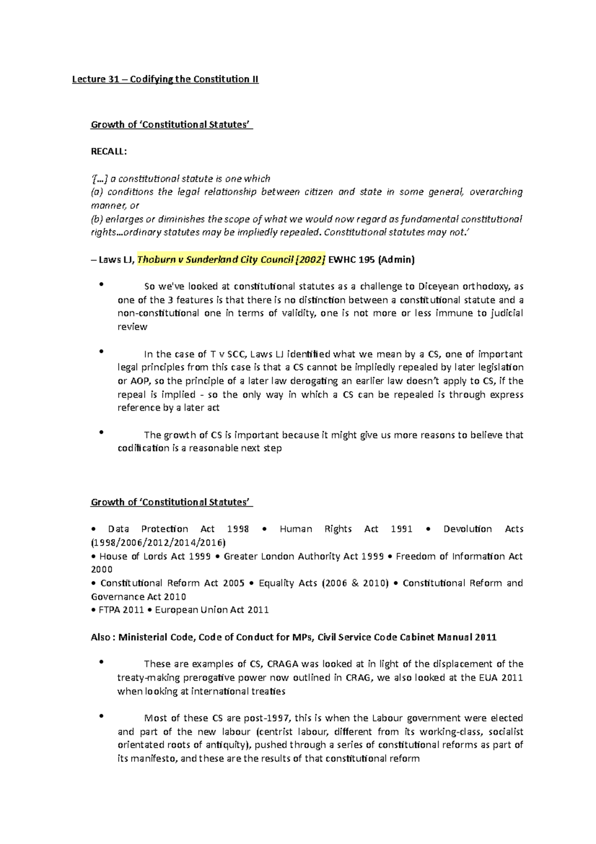 Lecture 32 - Codifying the Constitution II - Lecture 31 – Codifying the ...