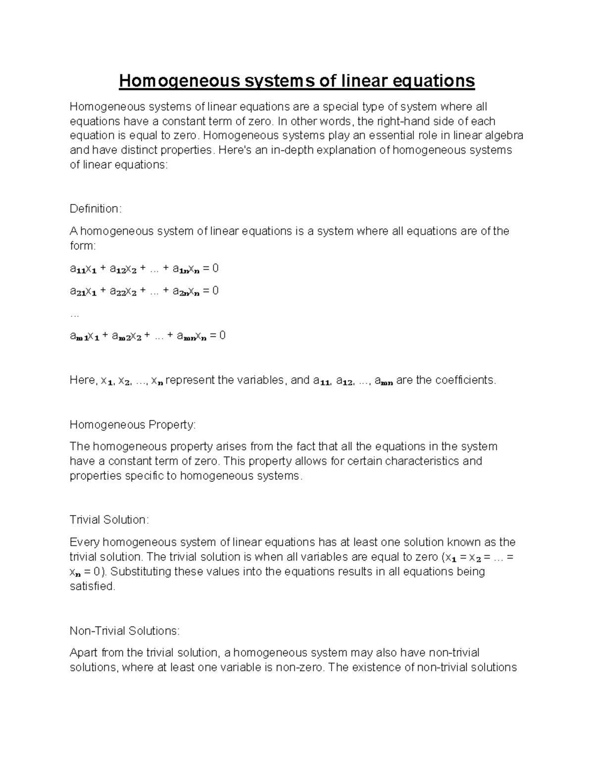 Homogeneous systems of linear equations - Homogeneous systems of linear equations Homogeneous ...