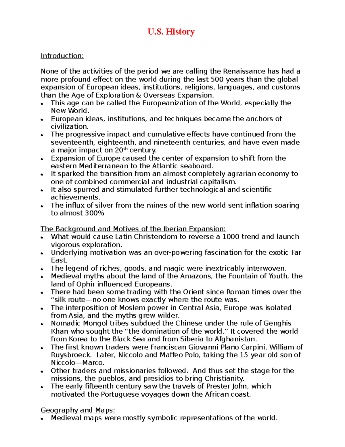 US History - U. History Introduction: None of the activities of the ...