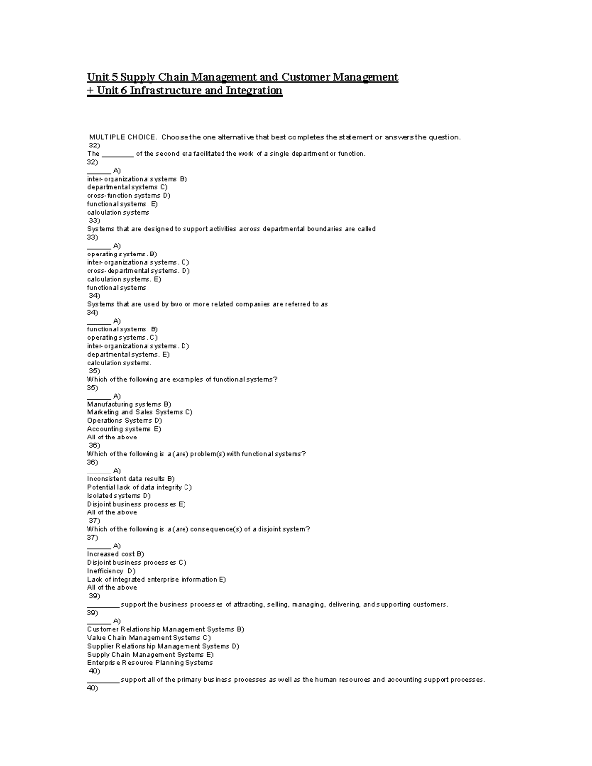 Unit 5+6- Complete lecture/reading notes - Unit 5 Supply Chain ...