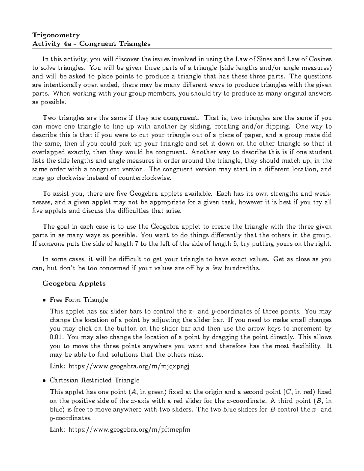 4A-Congruent-Triangles - Activity 4a - Congruent Triangles In this ...