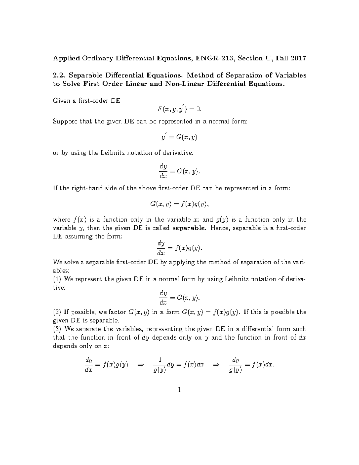 Seperable And Linear Equations Applied Ordinary Differential