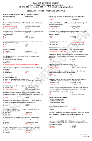 Preboard hge answer - RASCO CIVIL ENGINEERING REVIEW ALOJA COFFEE SHOP ...