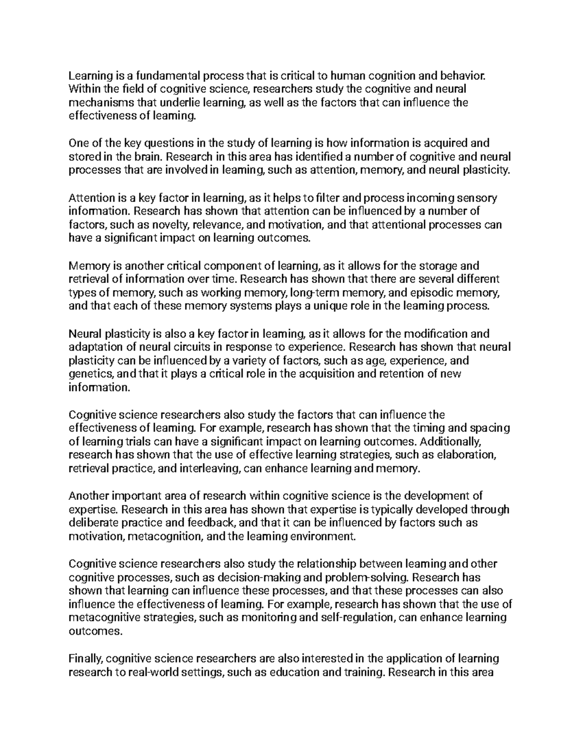 Learning - lecture notes - Learning is a fundamental process that is ...