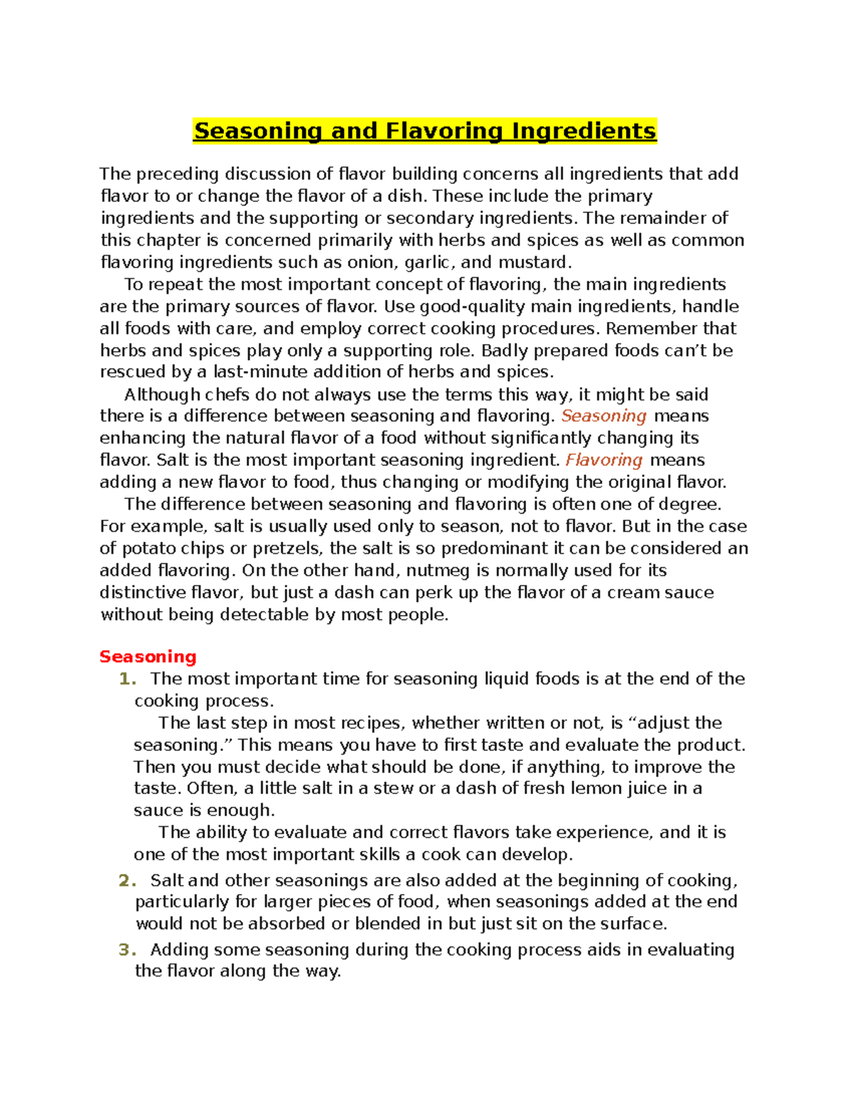 Seasoning and Flavoring Ingredients - These include the primary ...