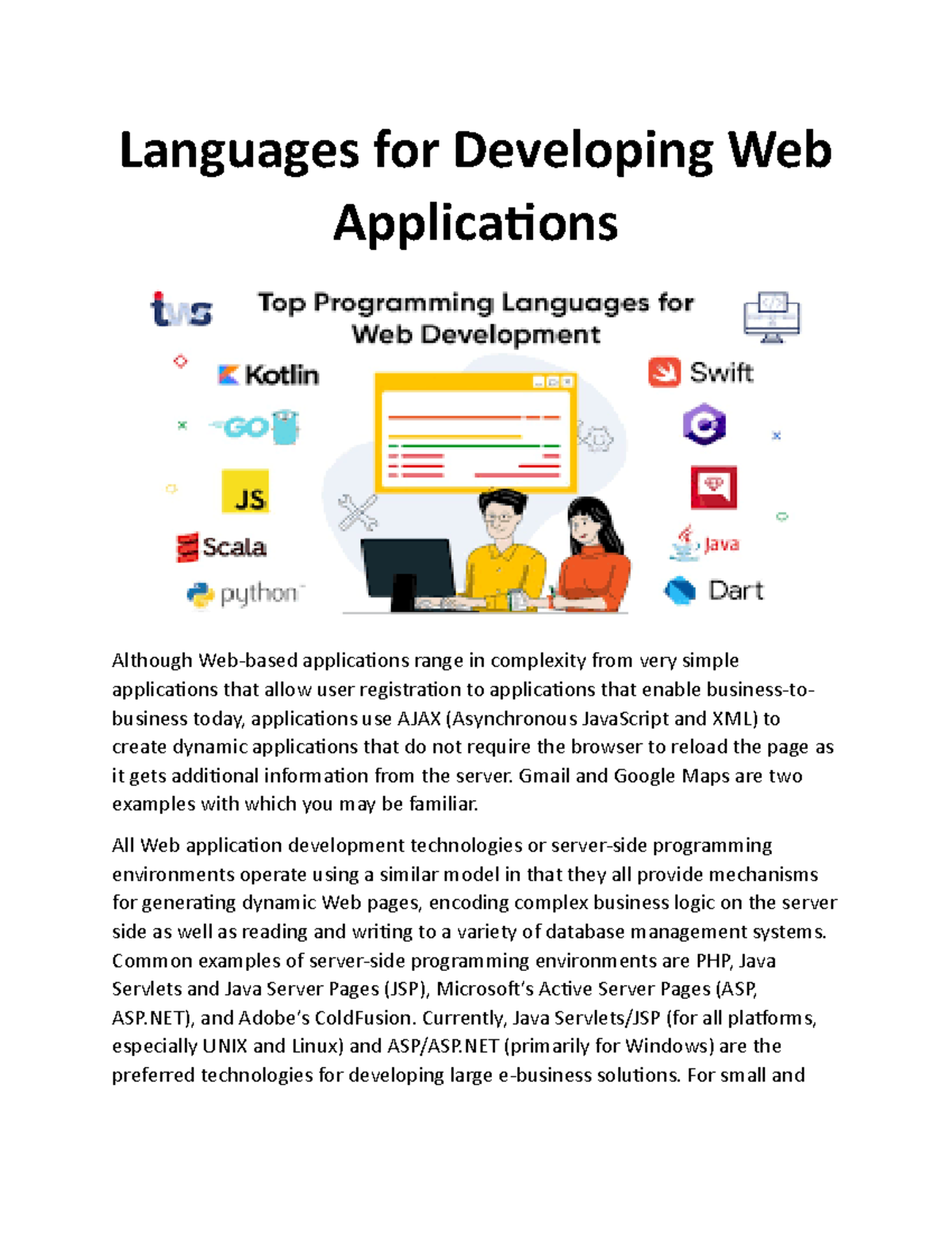 Languages For Developing Web Applications Languages For Developing