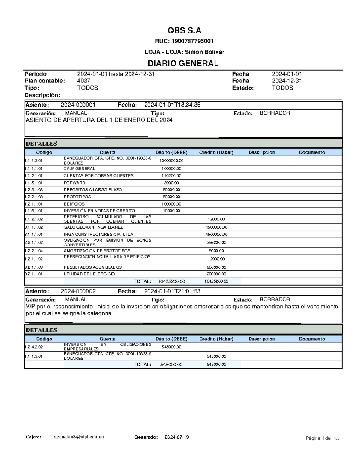 Diario General - apuntes - QBS S LOJA - LOJA: Simon Bolivar 4037 Fecha ...