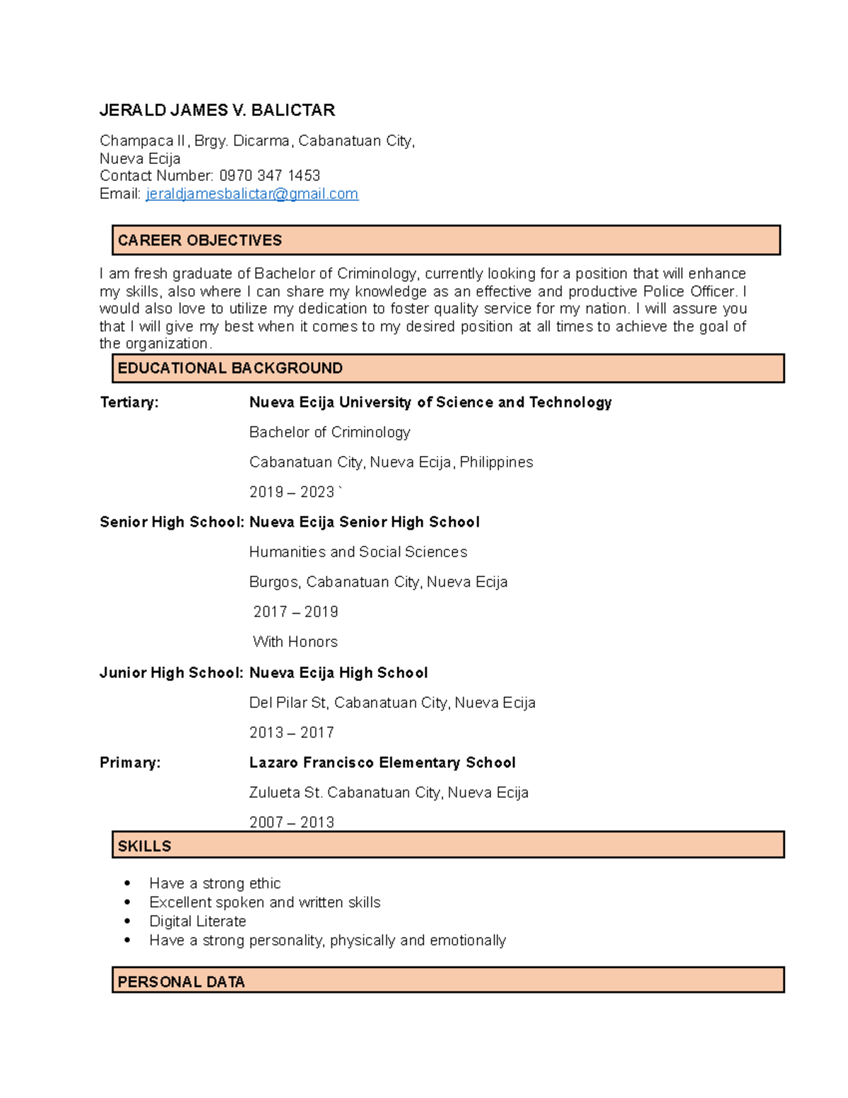 Balictar, Jocelyn V. (Curriculum Vitae) - JERALD JAMES V. BALICTAR ...